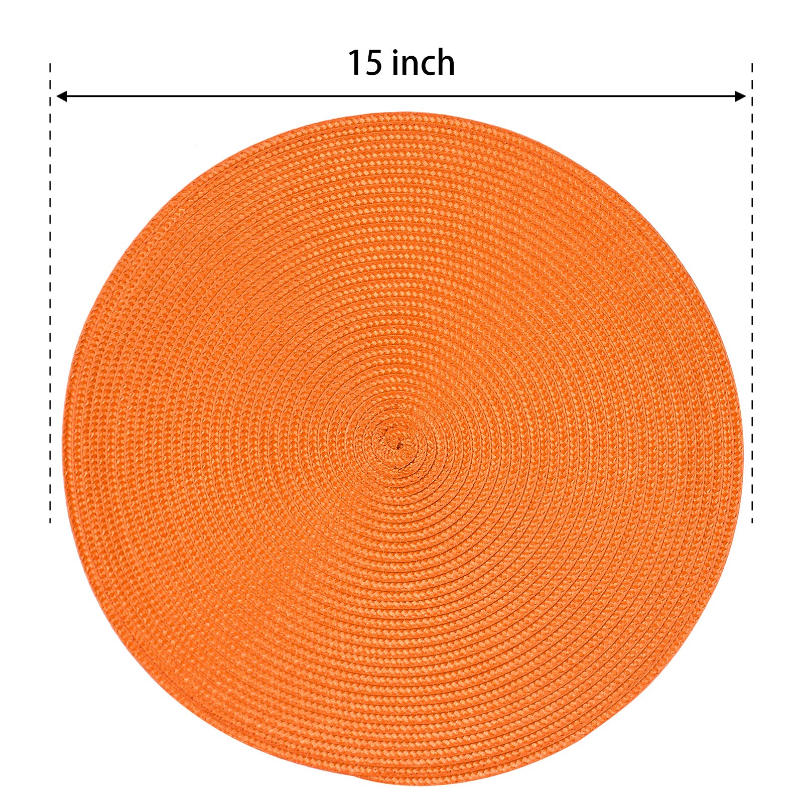 FunWheat Round Braided Placemats Set of 6 Table Mats for Dining Tables Woven Washable Non-Slip Place mats 15 inch for Fall Decor(Orange, 6pcs)