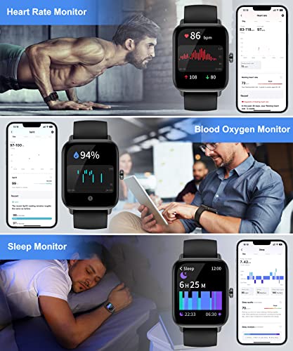 Smart Watch for Men Women with Bluetooth Call, Alexa Built-in1.8 DIY Dial with Blood Oxygen Heart Rate Sleep Fitness Tracker Notification Weather 100 Sport Modes Smartwatch for Android iOS Phone