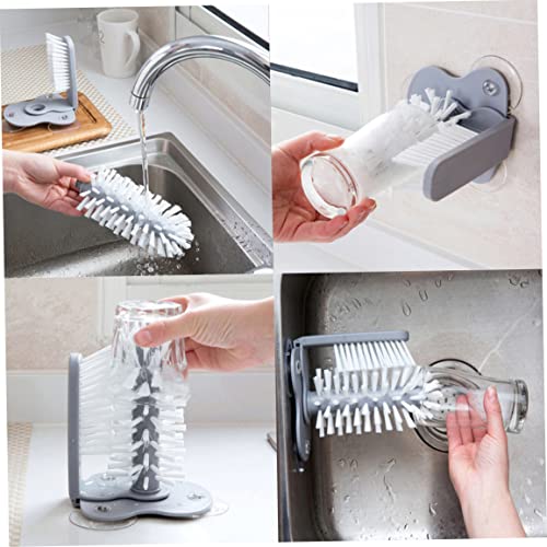 Mednkoku Glass Washer with Suction Base Standing Double Sided Bristle Cleaner Bottle Cleaning Brush Cup Washing Brushes