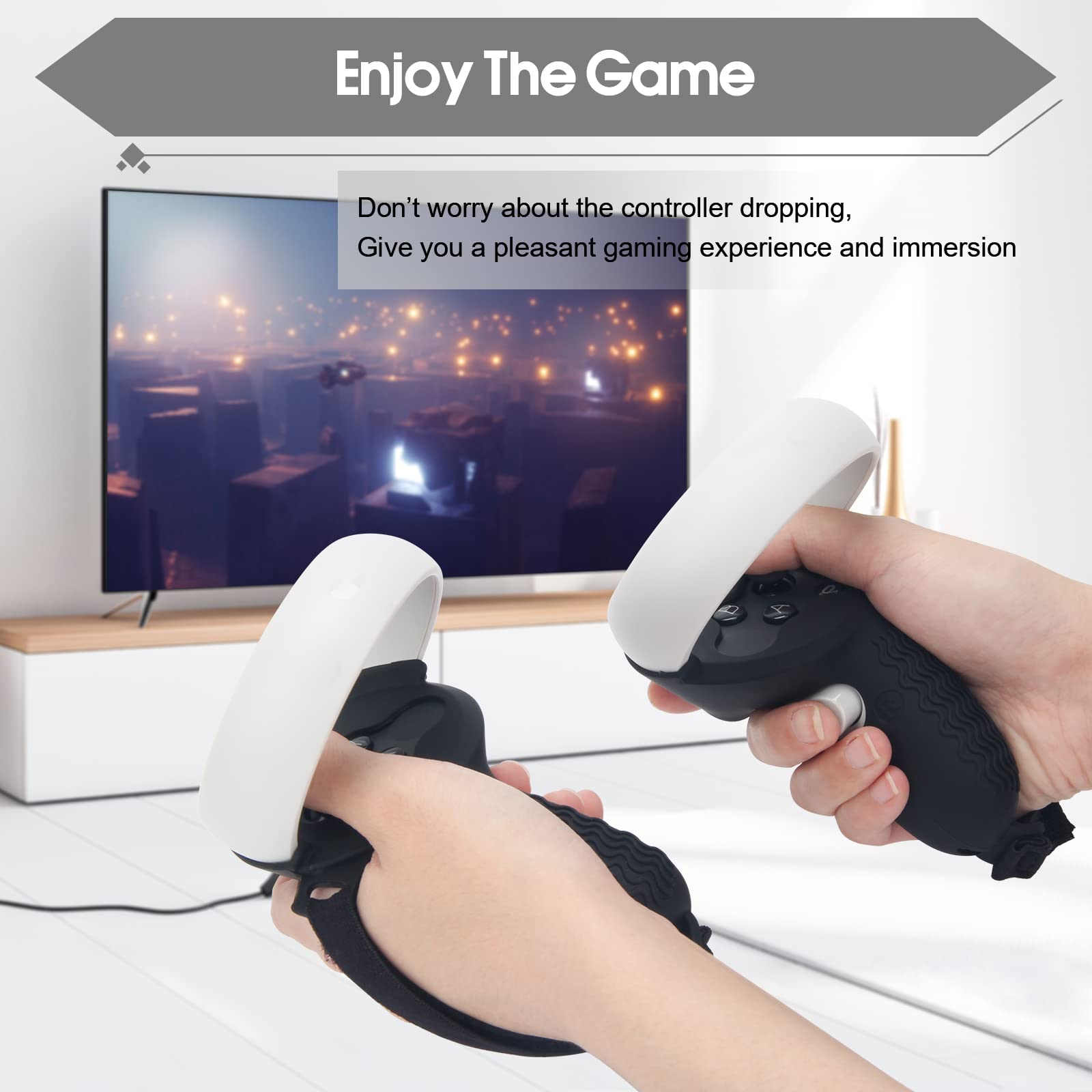 Controller Grips Cover for Oculus/Meta Quest 2, Catcan Silicone Anti-Throw Grips Cover with Adjustable Knuckle Straps and Silicone Face Pad for Oculus Quest 2 Accessories
