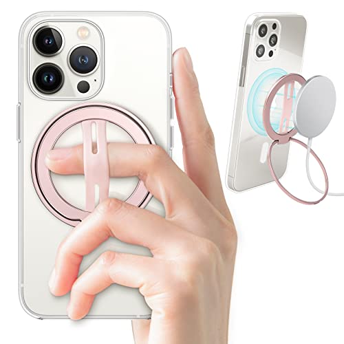EWA Magnetic Phone Grip and Stand with Silicone Finger Strap for Magsafe, Ring Holder Adjustable Kickstand Loop, Only for iPhone 13, 12 Pro/Pro Max/Mini (MG201-RoseGold)