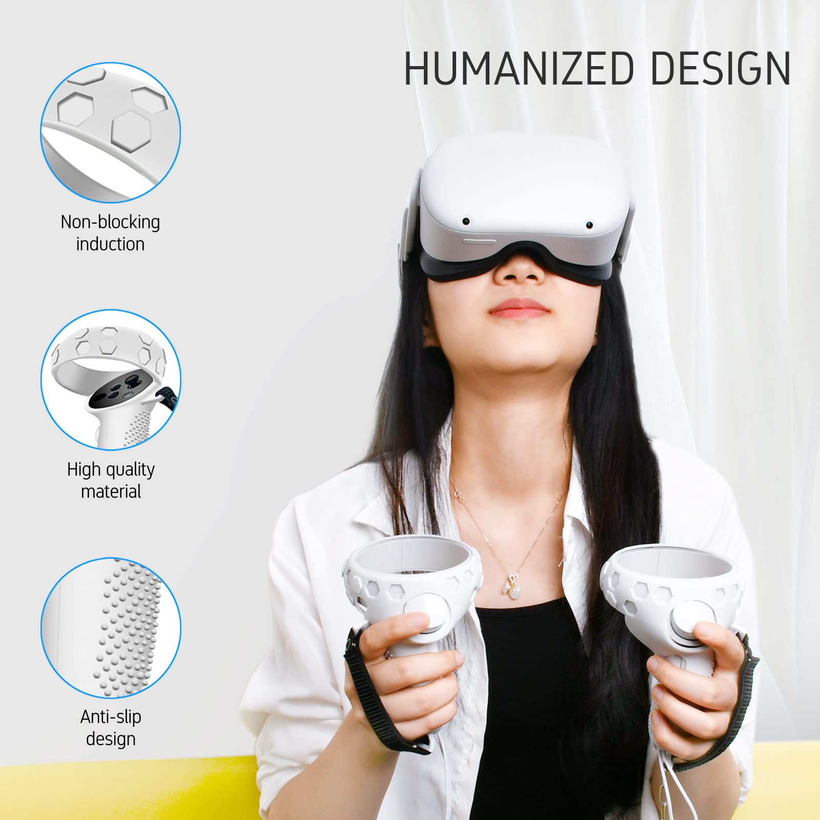 Controller Grips Cover for Oculus Quest 2, GRADETEK Silicone Anti-Throw Grips Cover with Adjustable Knuckle Straps, Protector for Oculus Quest 2 Accessories