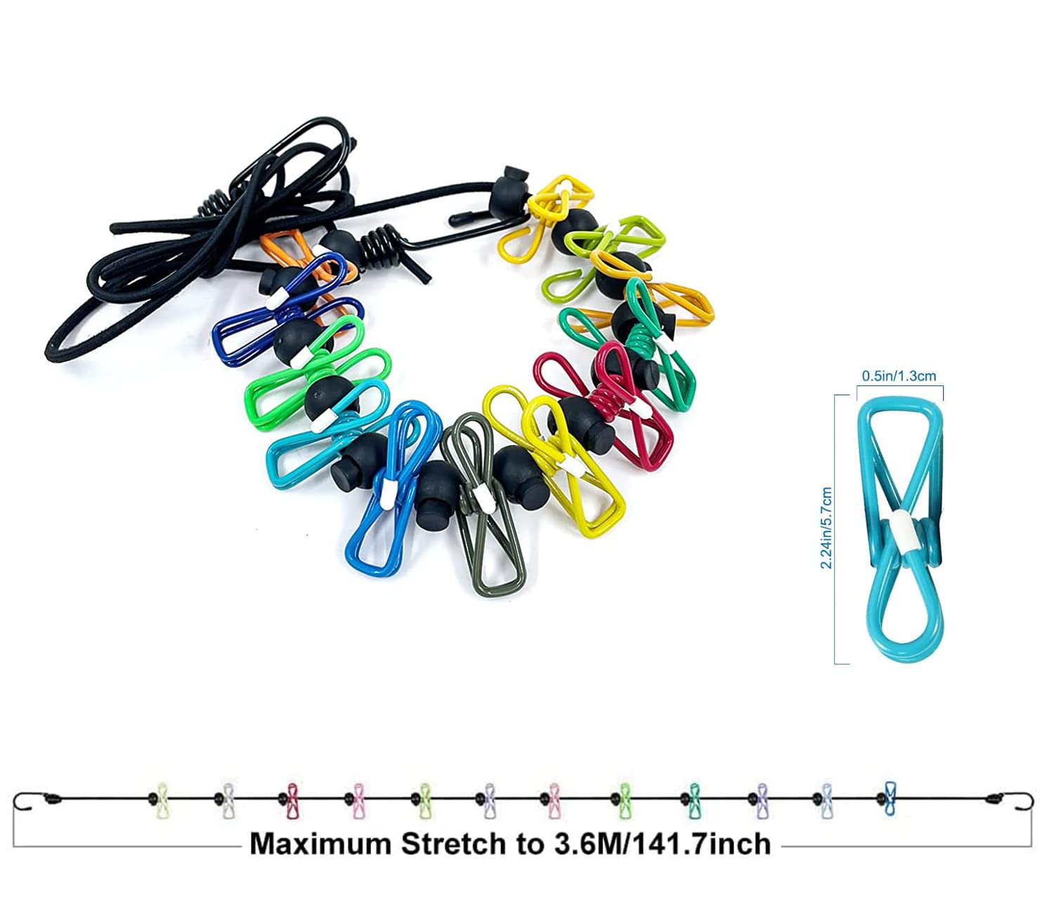 Clothesline,Retractable Portable Clothesline for Travel,Clothing line with 12 Clothes Clips,for Indoor and Outdoor Laundry Drying line,Outdoor Camping Accessories
