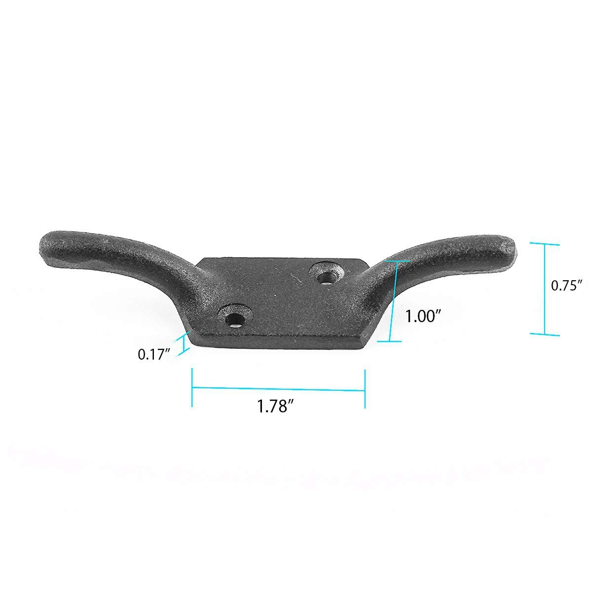 Renovators Supply Manufacturing Cleat Hooks 4 in. Black Wrought Iron Cord Rope Holder for Window Blinds or Flagpoles with Screws Pack of 4