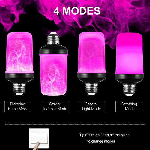 Basuwell LED Flame Effect Light Bulb, E26 Base 4 Modes Fire Light Bulb with Gravity Sensor, 3W Energy Efficient Flaming Fire Lights for Indoor/Outdoor/Halloween/Christmas Decorations (2-Pack) (Pink)