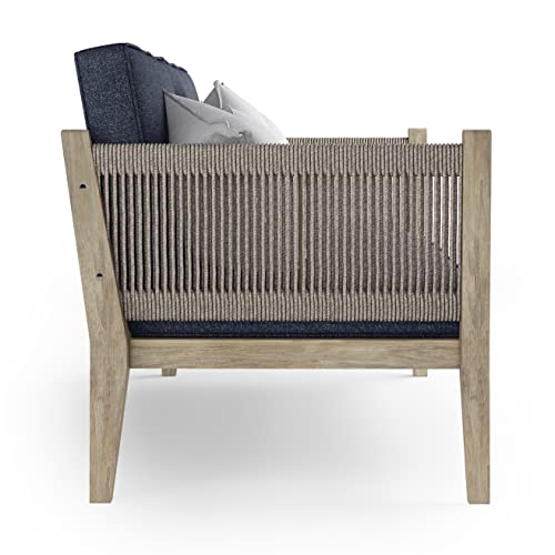 SIMPLIHOME Cayman 77 Inch Wide Contemporary Outdoor Sofa with Décor Pillows in Slate Grey Polyester Fabric, For the Living Room and Family Room