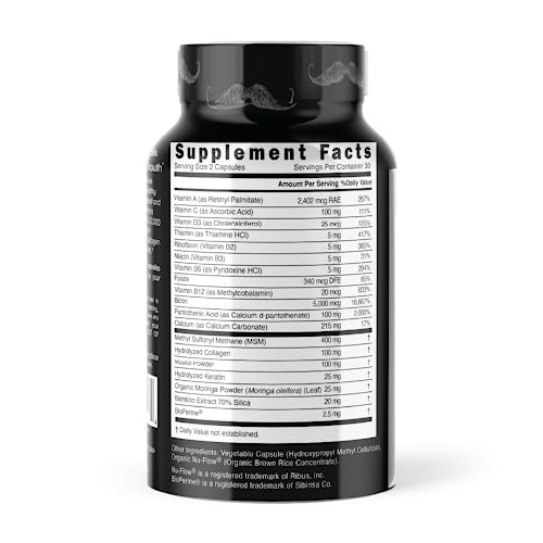 MYVIDAPURE Beard Growth + Men’s Skin & Nails – 5,000mcg Biotin – Vitamin C, D & B-Complex –Hydrolyzed Collagen Veggie Capsules – Non-GMO – Gluten-Free