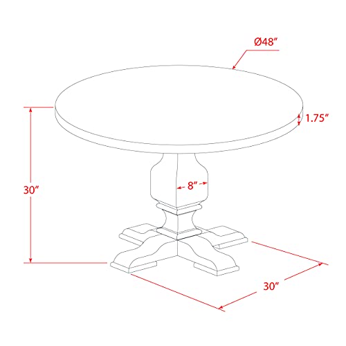 East West Furniture IR3-0N-TP Irving Kitchen Dining Round Wooden Table Top with Pedestal Base, 48x48 Inch, Sandblasting Antique Walnut