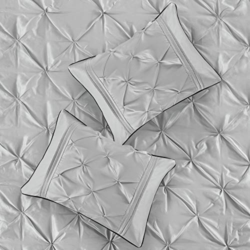 Madison Park Laurel Cozy Comforter Set - Traditional Tufted Faux Silk Design, All Season Down Alternative Bedding with Matching Shams, Decorative Pillow, Grey Queen(90"x90") 7 Piece
