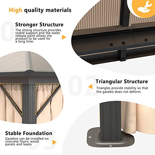 Jolydale 10X13 Hardtop Gazebo, Aluminum Frame with Double Mesh Screen, UV Protection, Suitable for Patios, Decks, Gardens, Lawns and Pools