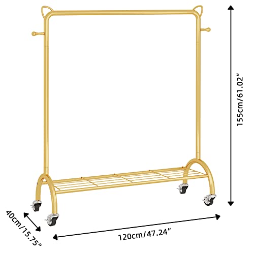 Dttwacoyh Garment Rack, Clothing Rack with Rounded Corners and Wheels,Cute Cat Ears, Heavy Clothes Rack for Bedroom, Living Room and Dormitory(Gold)