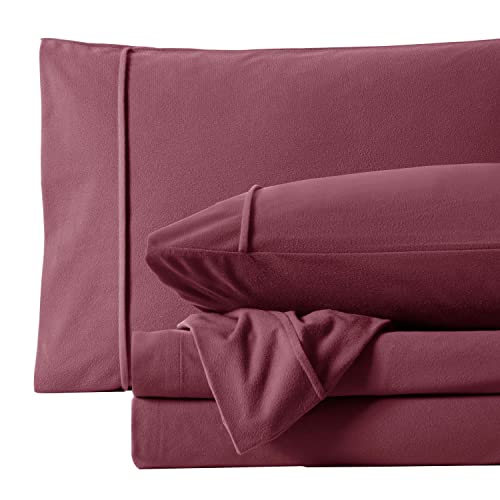 Flannel Sheets Warm and Cozy Deep Pocket Breathable All Season Bedding Set with Fitted, Flat and Pillowcases, Twin, Burgundy Red