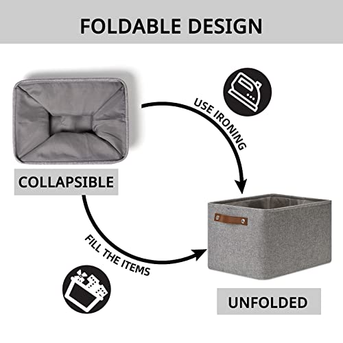 DULLEMELO Linen Closet Organizers and Storage Baskets for Office, Bedroom, Cloth, Baskets for Organizing and Storage with handles for Shelves,Closet,Gift,Toys(Grey,15"x11"x9.5",4-Pack)