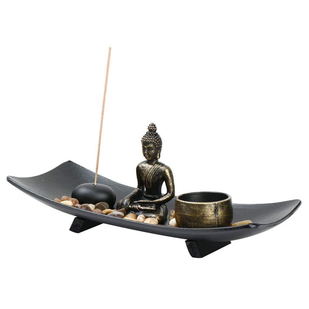 Tabletop Buddha Zen Garden, Resin Incense Burner Holder Zen Sandbox Ornament Candle Holders for Home Office Decor (C)