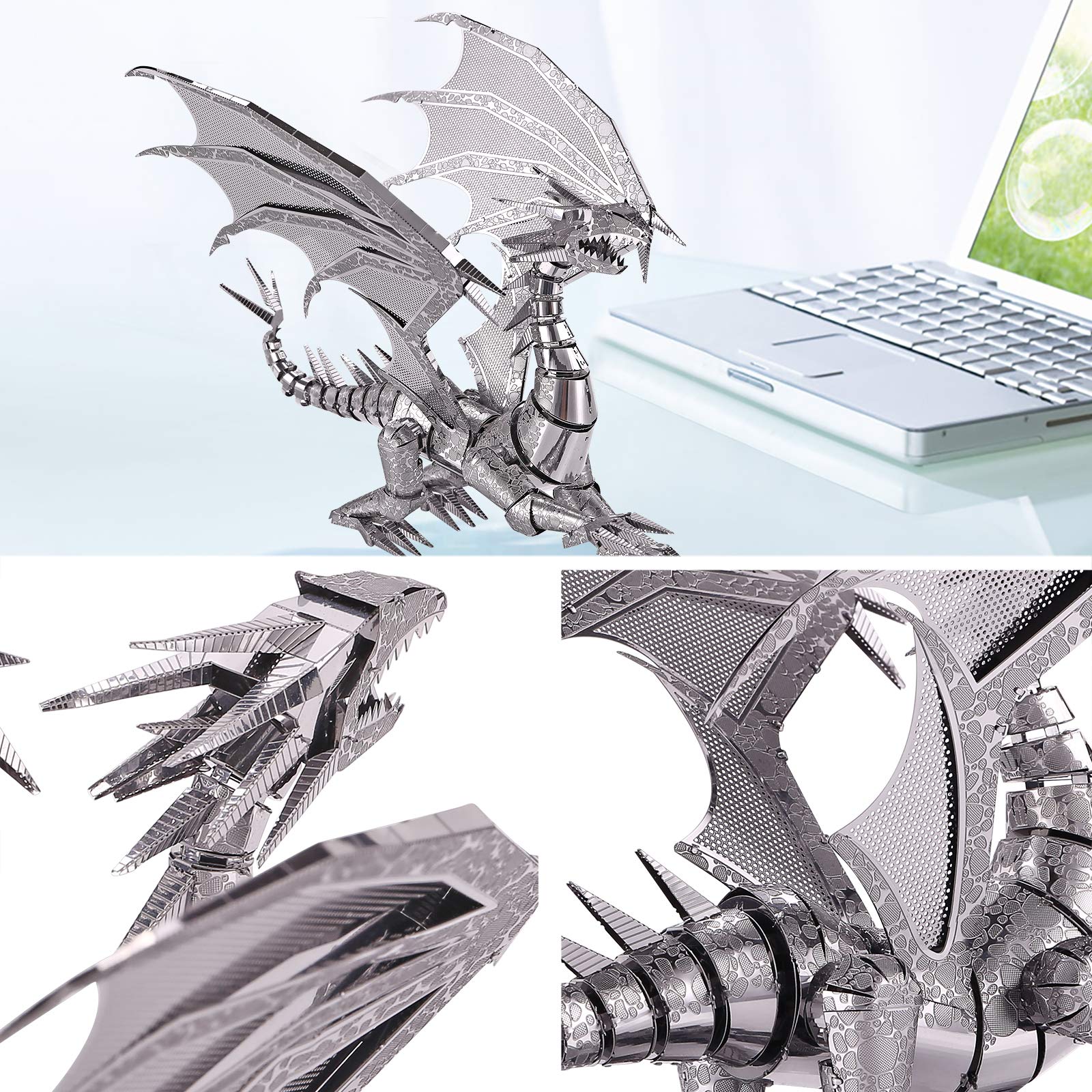 Piececool 3D Metal Puzzle Model Kits- Dragon Flame Metal Building Kit for Adults, Brain Teaser DIY 3D Dragon Puzzles Model Kits STEM Toys for Teens Men Family, 115 Pcs