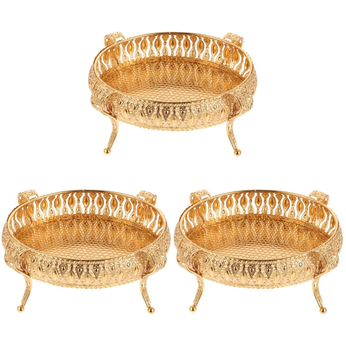 Cabilock 3 Pcs Metal Fruit Plate Offering Plate Fruit Basket Holder Serving Dishes Offering Bowl Snack Serving Tray Cookie Storage Bowl Dry Fruits Biscuit Gold Plated Iron Dried Fruit Plate