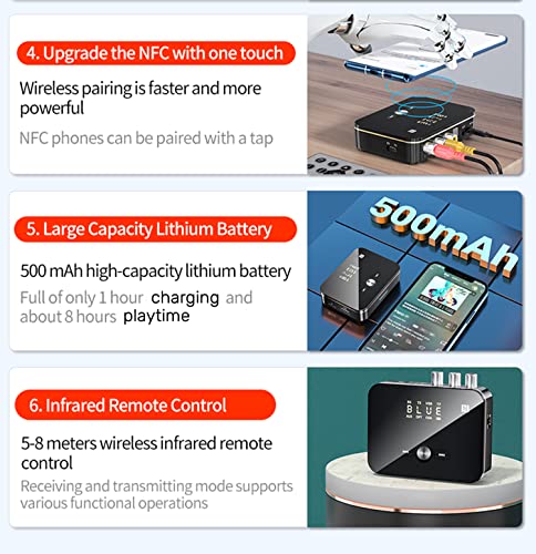 PONYBRO Bluetooth 5.0 Audio Receiver Transmitter 2 in 1 with Remote, Bluetooth Hi-Fi Audio Adapter with 3.5mm&RCA,COAXIAL,Optical,NFC,Aptx-LL for Home and Car Stereo, AV Receiver or Amplifier