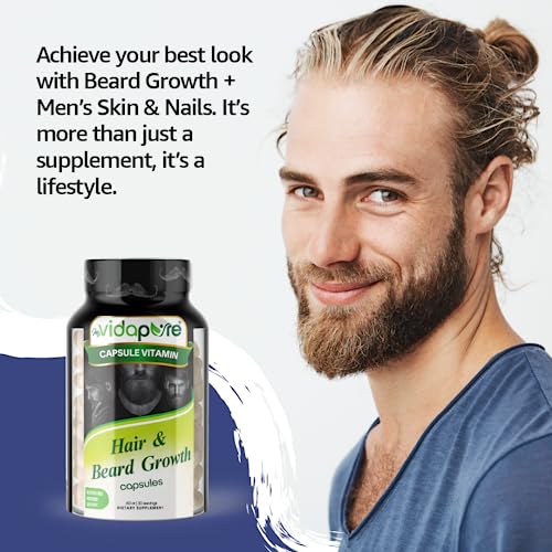 MYVIDAPURE Beard Growth + Men’s Skin & Nails – 5,000mcg Biotin – Vitamin C, D & B-Complex –Hydrolyzed Collagen Veggie Capsules – Non-GMO – Gluten-Free