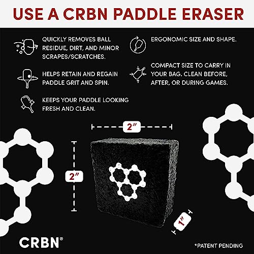 CRBN Pickleball Paddle Eraser, Best Carbon Fiber Pickle Ball Racket Cleaner, Fast & Easy Rubber Bar to Remove Ball Residue, Dirt, & Minor Scrapes/Scratches - Patent Pending