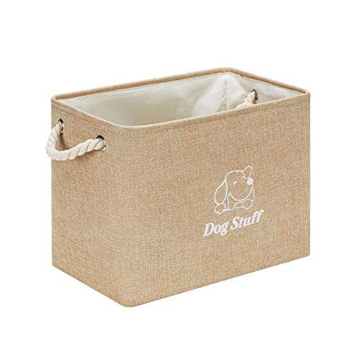Echohana Dog Toy Bin Collapsible for Pet Toy Storage Basket for Dog Toys, Dog Toy box with Cotton Handle, Rectangular Storage Basket for Small Pet with Minimalist Patterns and Colorways (Medium-Brown)