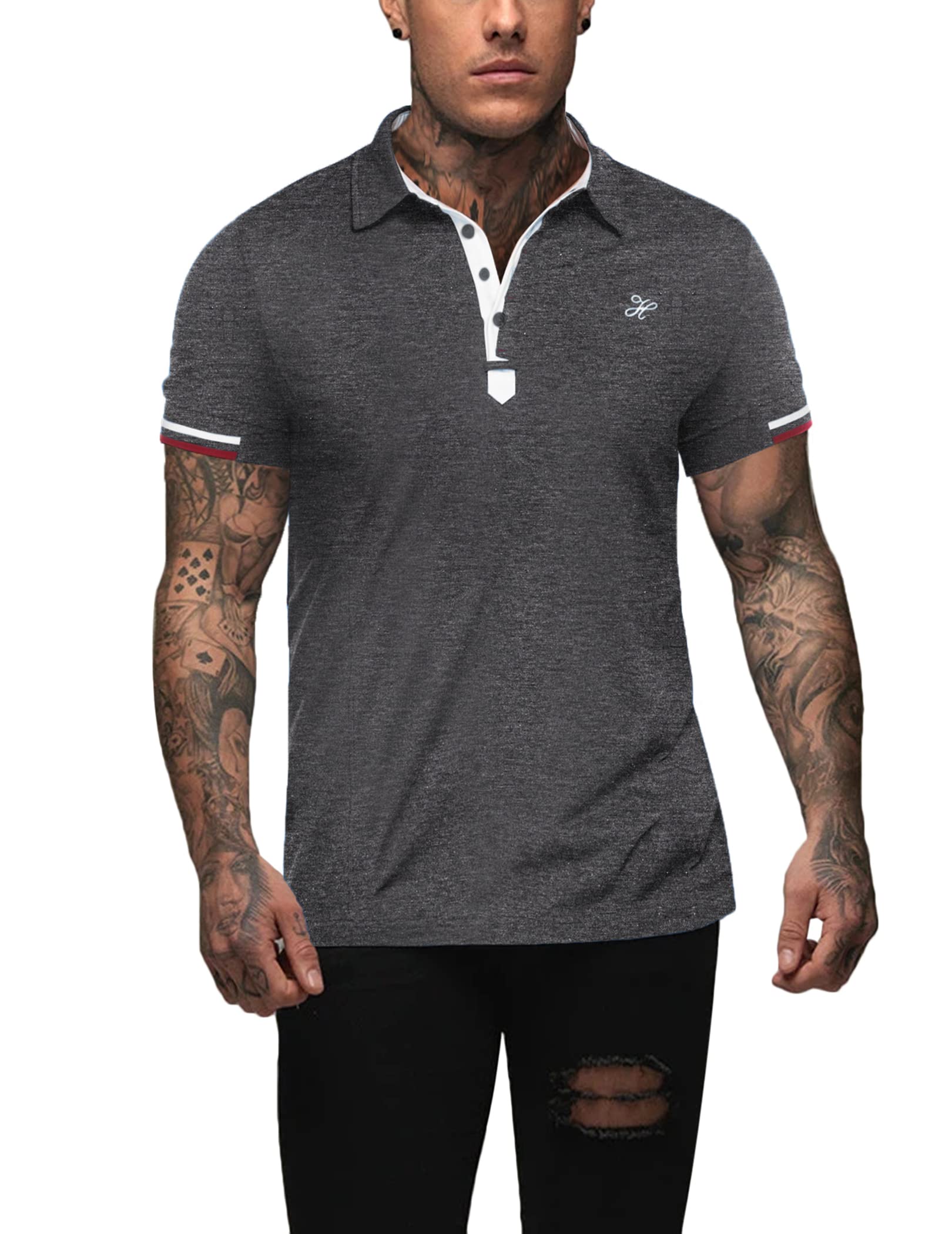 COOFANDY Men's Short Sleeve Golf Polo Shirts Slim Fit Casual Polo T-Shirts Basic Designed Cotton Shirt (Dark Grey XXL)