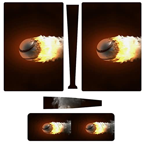 Burning Baseball Ball Full Protective Skin Cover Design Wrap Decal Sticker Compatible with PS5 Digital Edition Console and Controller
