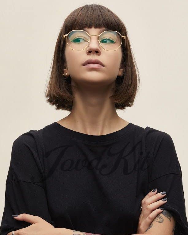 JOVAKIT Polygon Blue Light Blocking Glasses for Women Men Vintage Octagon Square Non-prescription Metal Eyeglasses (Rose Gold+Black)