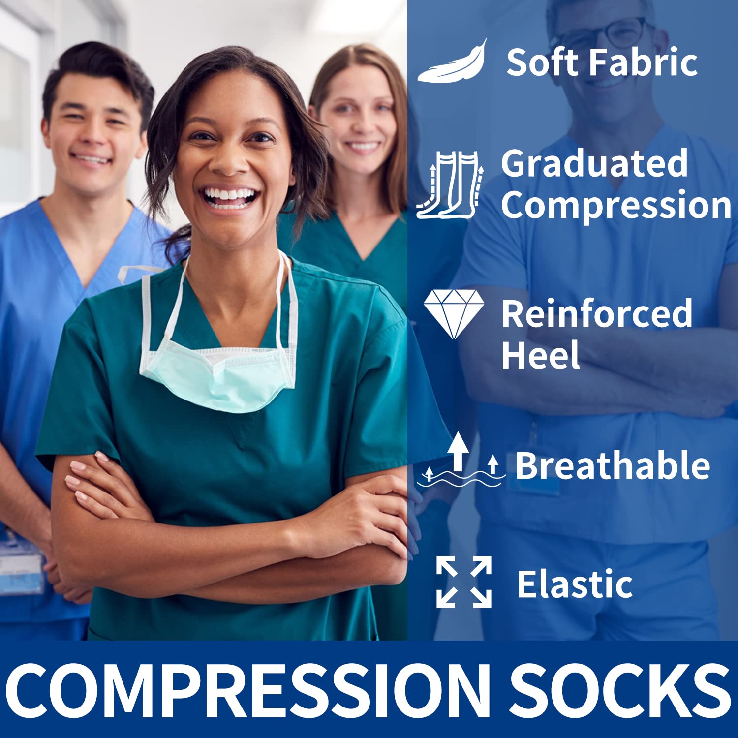BLUEENJOY Open Toe Compression Socks Women and Men - 15-20mmHg Support Circulation Recovery Medical Compression Socks