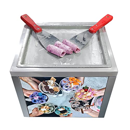 Mvckyi Commercial Countertop Mini Square Fried Ice Cream Roll Machine, Frozen Yogurt Ice Pan Rolled Machine Electric Stir Fry Ice Cream Rolled Maker for Home Bar Cafe
