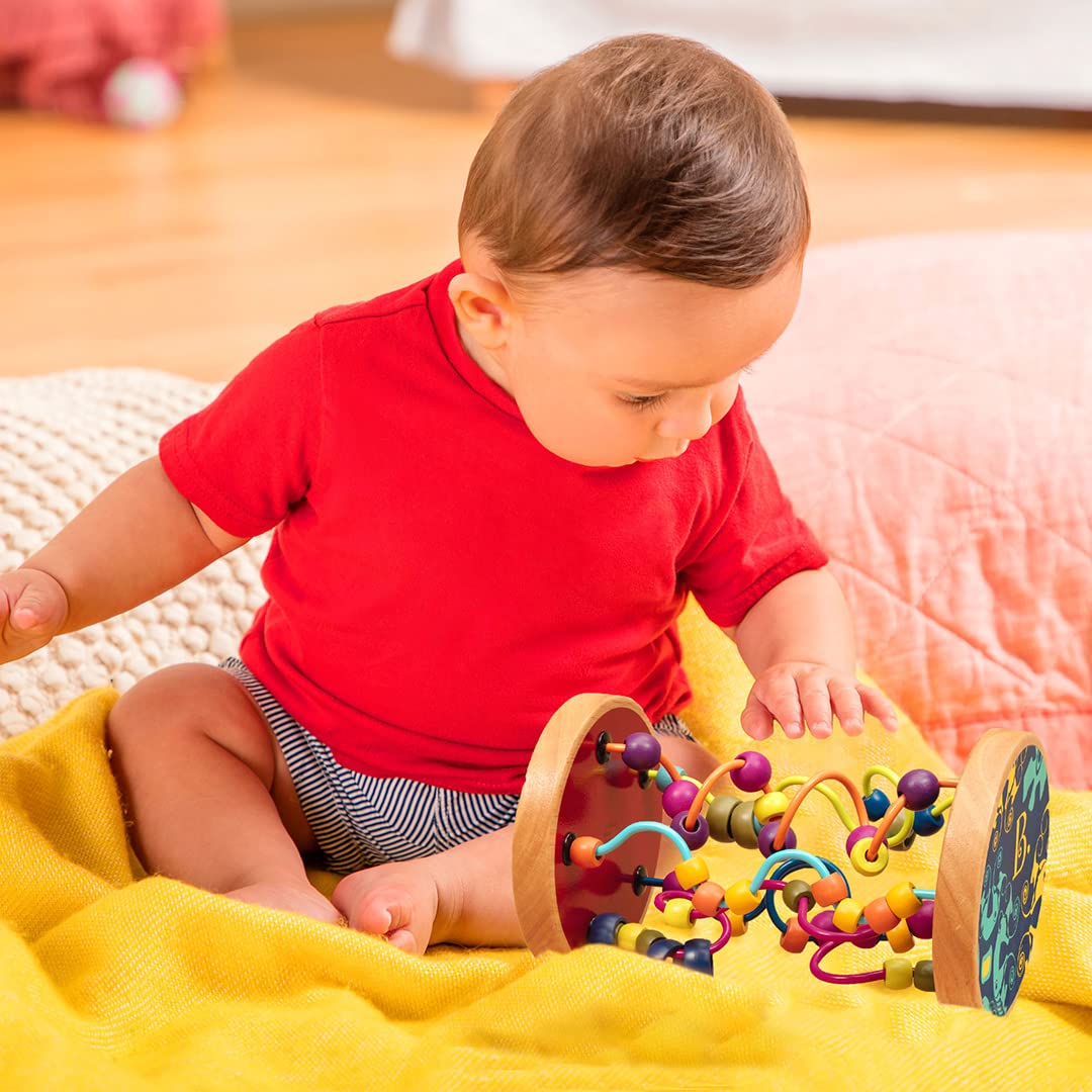 B. toys – Loopty Lo Wooden Rolling Toy - Developmental Bead Maze – Wooden Wire Maze – Crawling Rolling Toy- 47 Beads & 5 Mazes – Classic Toy for Babies, Toddlers, Kids – Quality Wood – 18 Months +