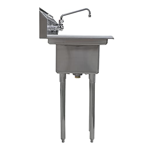 One Compartment Stainless Steel Commercial Kitchen Prep & Utility Sink with Left and Right Drainboards with Faucet | Bowl Size 10" x 14" X 10" | NSF