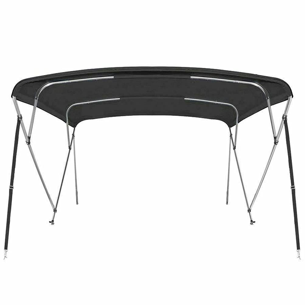 cciyu 4 Bow Bimini Boat Top Cover with Rear Support Pole and Storage Boot, Color Grey, Black, Blue, Available (Black, 4 Bow 8(ft) L x 54(inch) H x 79-84(inch) W)