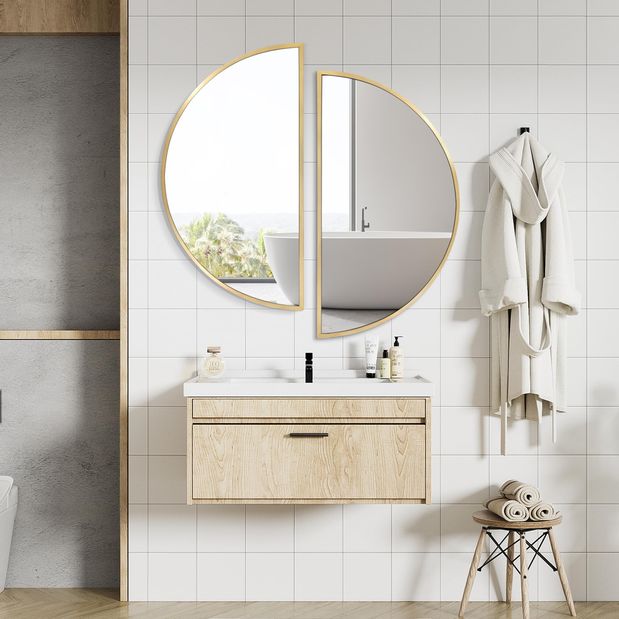 Dorlicecass Wall Mirror- Gold Bathroom Mirror Metal Frame Half Circle Mirror DIY for Bathroom, Bedroom, Living Room, Cloakroom, Entryway