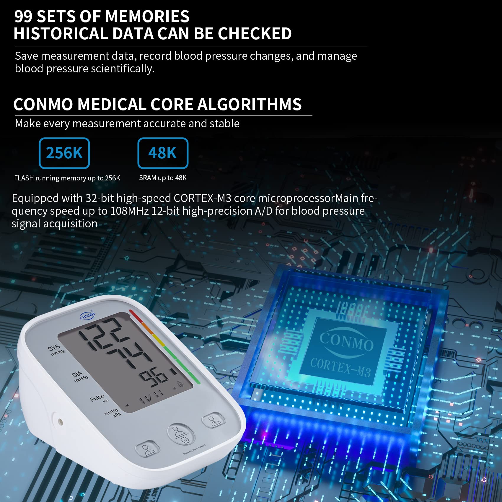 Bluetooth Blood Pressure Monitor,BangShuai Bp Machine Digital Smart Automatic High Bp Cuff, Upper Arm Large Cuff for Home Use,Accurate and Sharing in APP,Large Display,180 Readings for Two Users