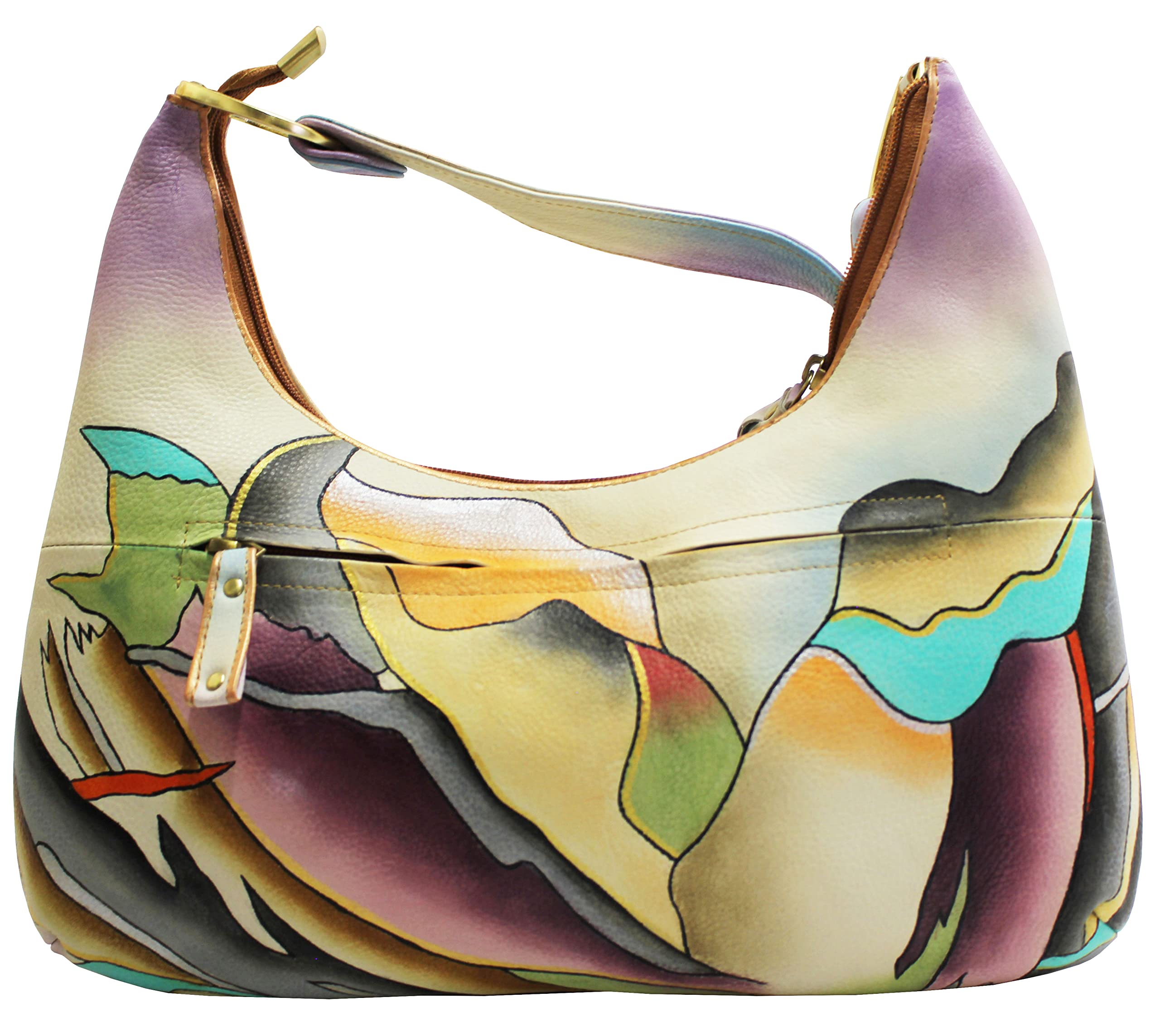 Magnifique abstract leather hand painted shoulder bag