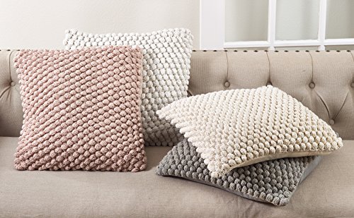 SARO LIFESTYLE Camargue Collection 3519.I20S Crochet Pom Throw Pillow with Down Filling, 20", Ivory