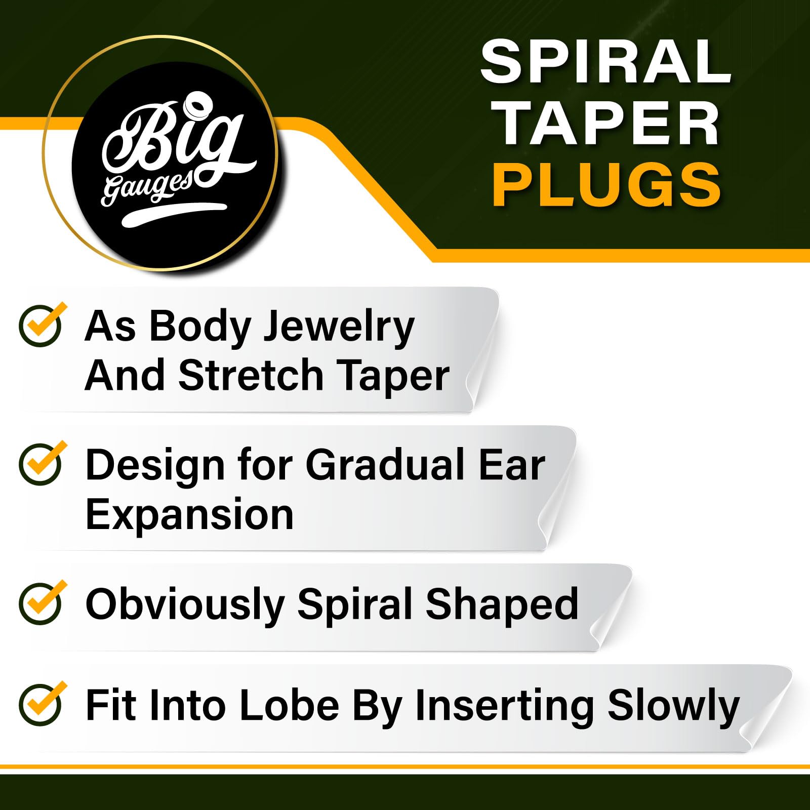 BIG GAUGES Pair of Black Acrylic Solid Spiral Coil Taper O-rings Piercing Jewelry Ear Plug Stretching Expander Earring (A002.3:Acrylic, 00 g 10 mm (2pcs))