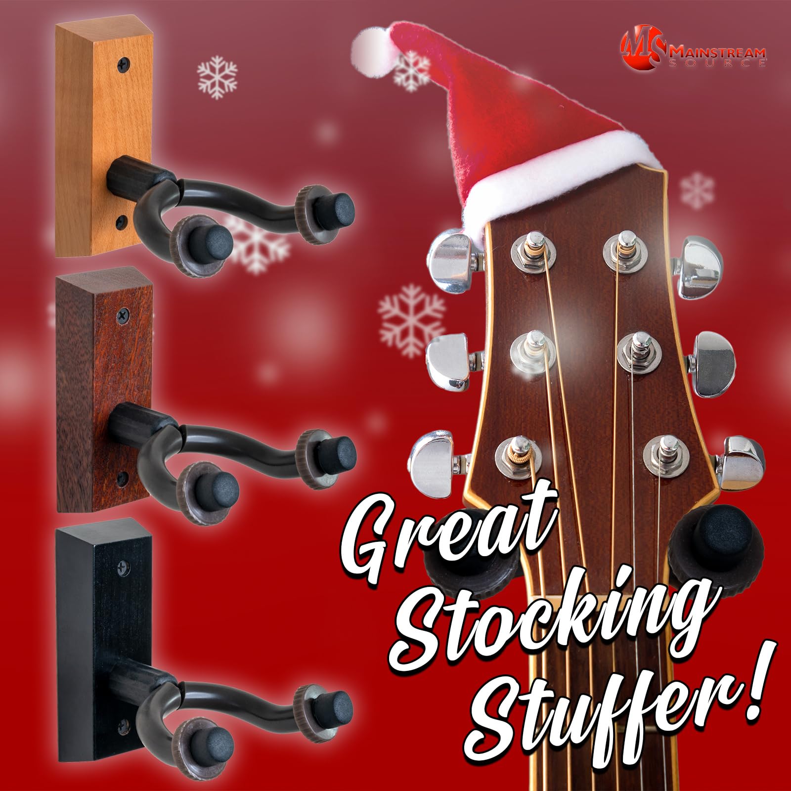 Mainstream Source® Guitar Hanger Cradle and Wall Mount – Guitar Hanger Wall Mount with Padded Cradle and Large Wooden Base, Great for Electric, Bass, or Acoustic Guitars (Rosewood, Pack of 1)