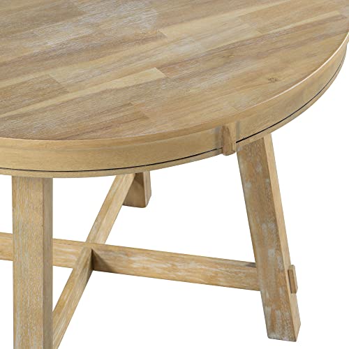 Knocbel Farmhouse Extendable Round Dining Table, Kitchen Dining Room Table with X-Shaped Base, 300lbs Weight Capacity, Standard Height, Natural Wood Wash Table