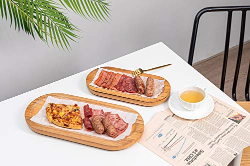 HAWOO Wood BambooTrays,Serving Tray for Eating,Rustic Ottoman Wooden Platter Oval Tray for Food,(Set of 2) Large: 16 x7.25'', Small: 12.5 x6'' …