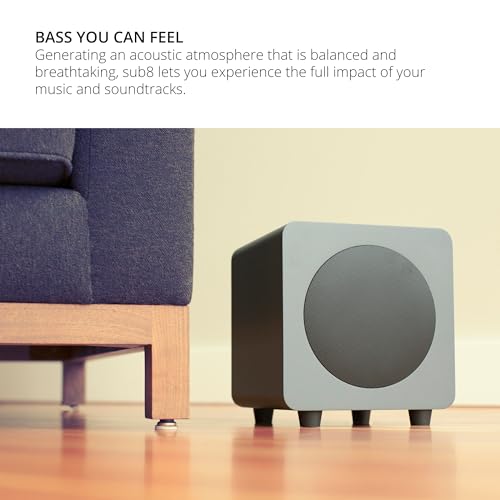 Kanto sub8 Powered Subwoofer – 8” Paper Cone Driver — Powerful Bass Extension – Matte Black