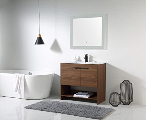 Bathroom Vanity with Integrated Ceramic Sink - Bathroom Vanity with Sink & Modern Knob Design - Bathroom Vanities with Sturdy Marble Top & Soft Closing Doors (36 Inch) Walnut