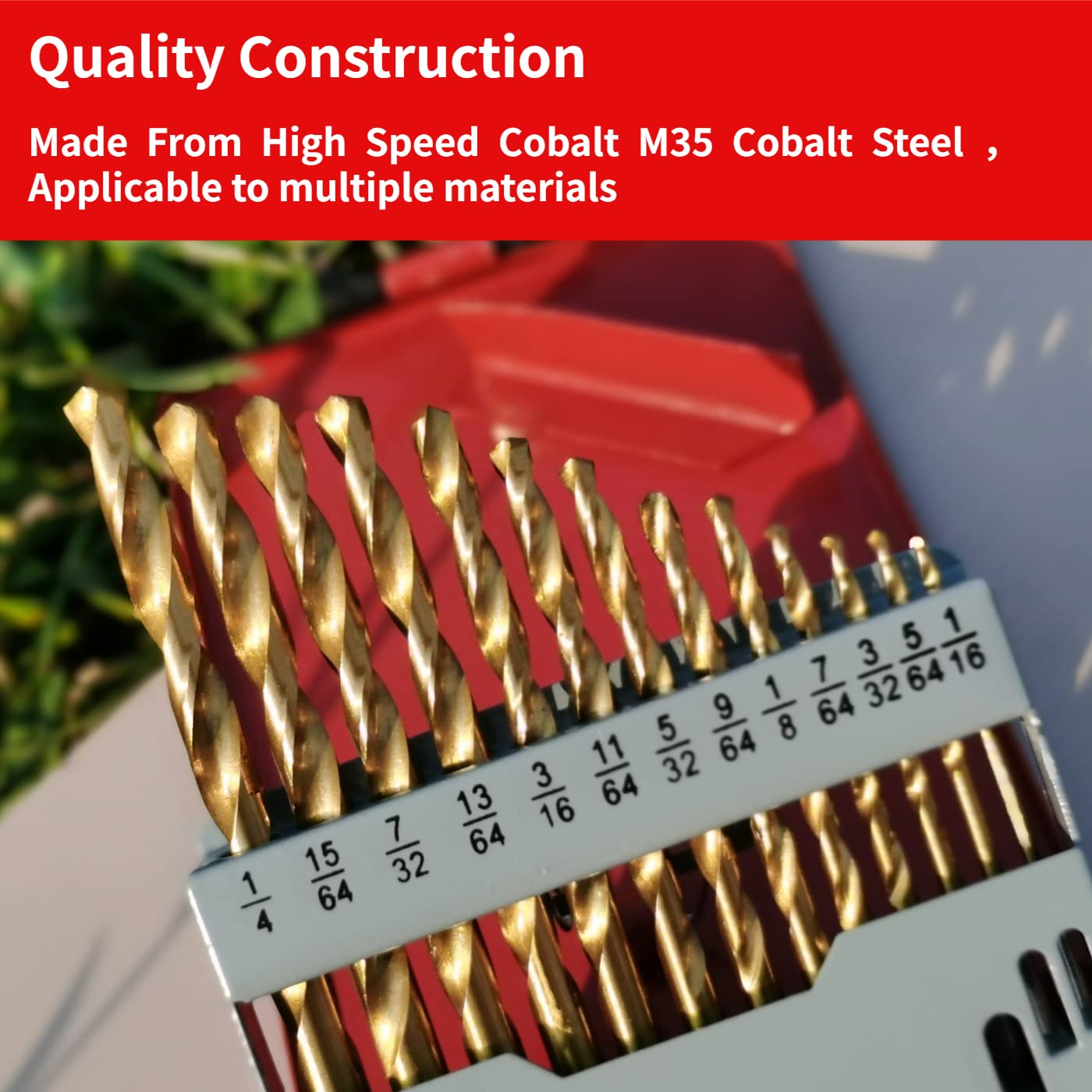 CTPOHT Titanium Drill Bit Set- 13Pcs Drill Bit Set High-Speed Steel with 135 Degree Split Point Tip for Wood, Plastic, Aluminum and Alloy, Round Straight Shank (13 Packs in 1/16"-1/4")