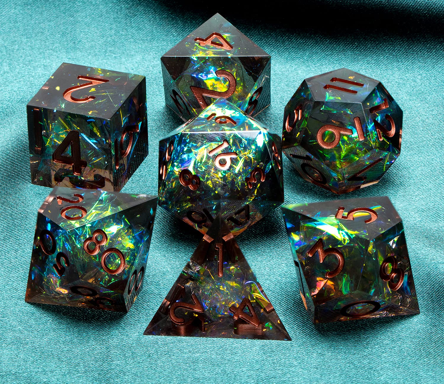 Resin DND Dice Set 7Pcs Sharp Edge Dice ARUOHHA D&D Dice Set for Dungeons and Dragons RPG Board Games Polyhedral Dice D + D Role Playing Dice with Gift Box Handmade D and D Dice D20 D12 D10 D8 D6 D4