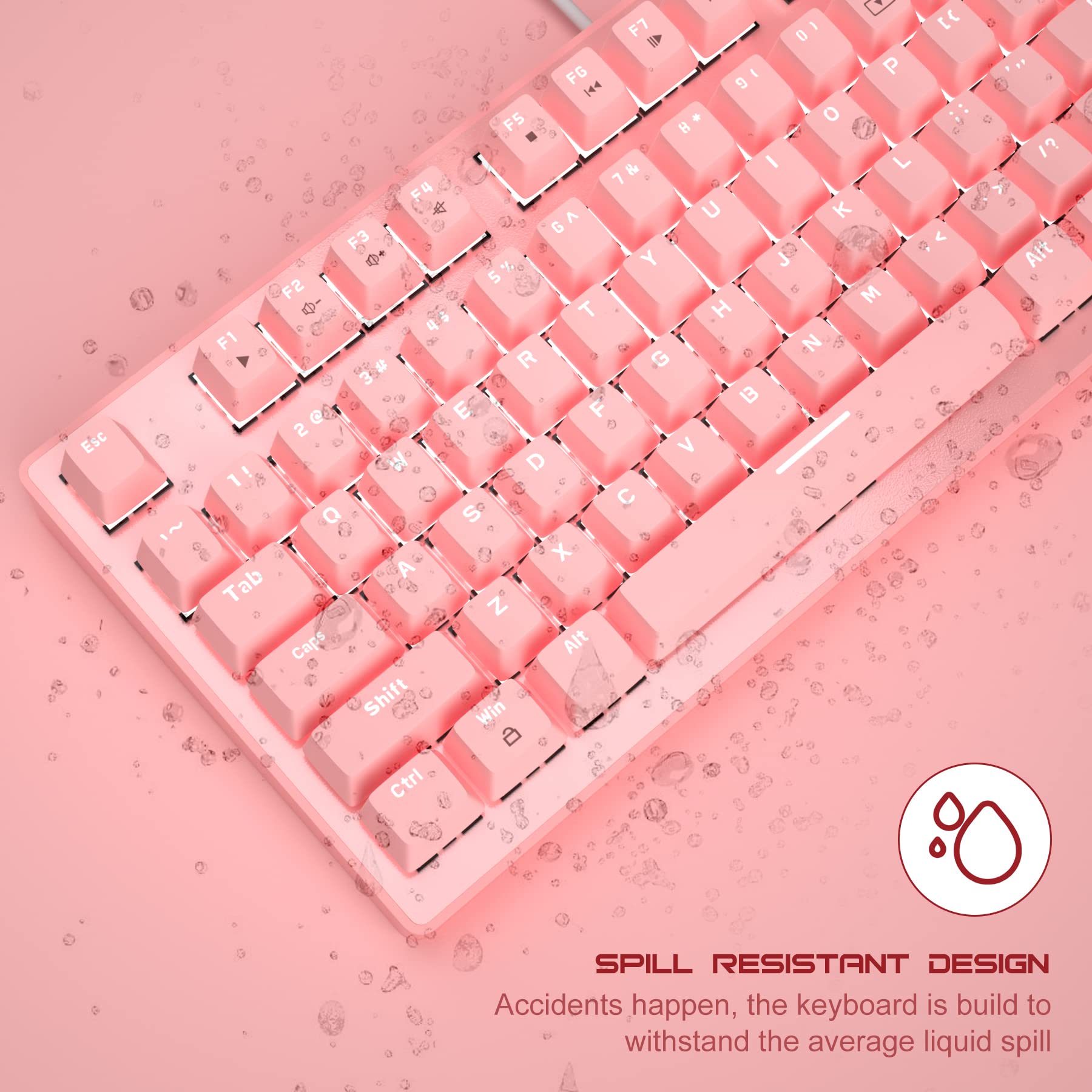 Pink Mechanical Keyboard Gamer Gaming White Backlit Wired TKL 87 Keys Gaming Keyboard with Blue Switch Keyboard for PC Gamer Computer Laptop/PS4/Xbox/MAC/Windows(Pink)