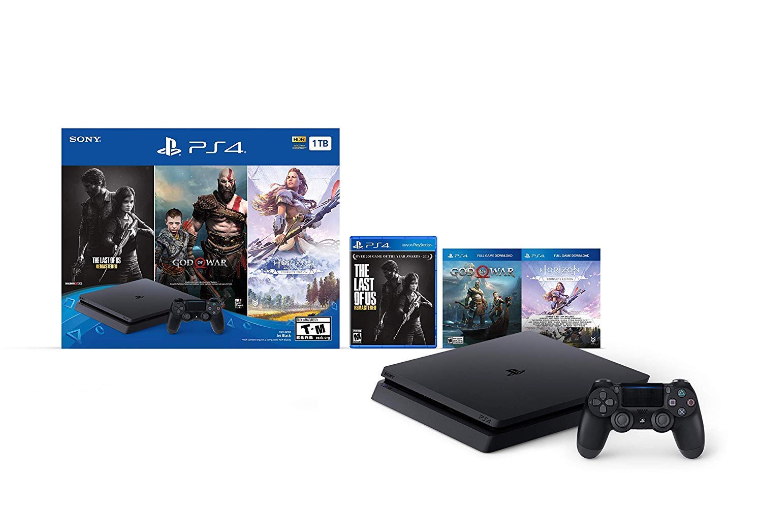 Newest Sony Playstation 4 PS4 1TB HDD Gaming Console Bundle with Three Games: The Last of Us, God of War, Horizon Zero Dawn, Included Wireless Controller (Renewed)