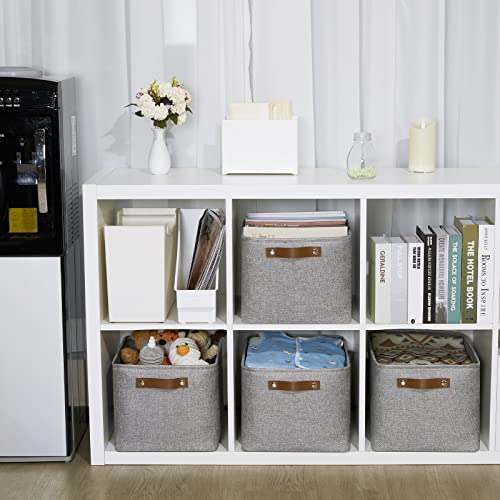 DULLEMELO Linen Closet Organizers and Storage Baskets for Office, Bedroom, Cloth, Baskets for Organizing and Storage with handles for Shelves,Closet,Gift,Toys(Grey,15"x11"x9.5",4-Pack)
