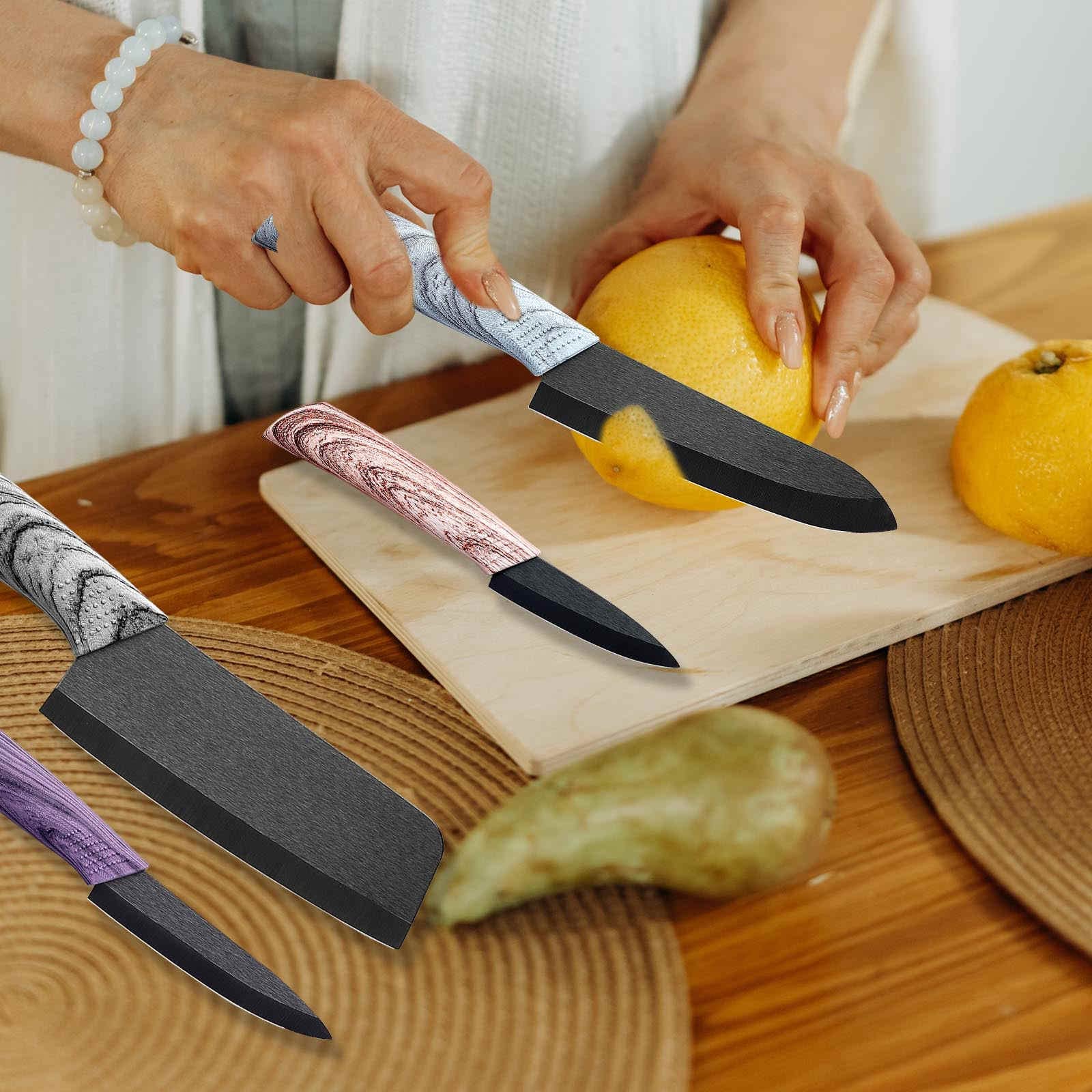 Ceramic Knife Sets for Kitchen with Block Holder,4 Piece Ceramic Chef's Paring Knife with Steath,Vegetable Cutting Knife Lettuce Knife Suitable for Fruits, Vegetables and Meat (with holder)
