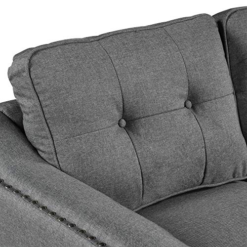 ERYE 3 Pieses Mid-Century Modern Sofa Sets Linen Fabric Tufted Back Sofa&Couch Include 3 Seaters Couch, Loveseat and Armchair with Rivets Rivets for Home Apartment Office Living Room Sets