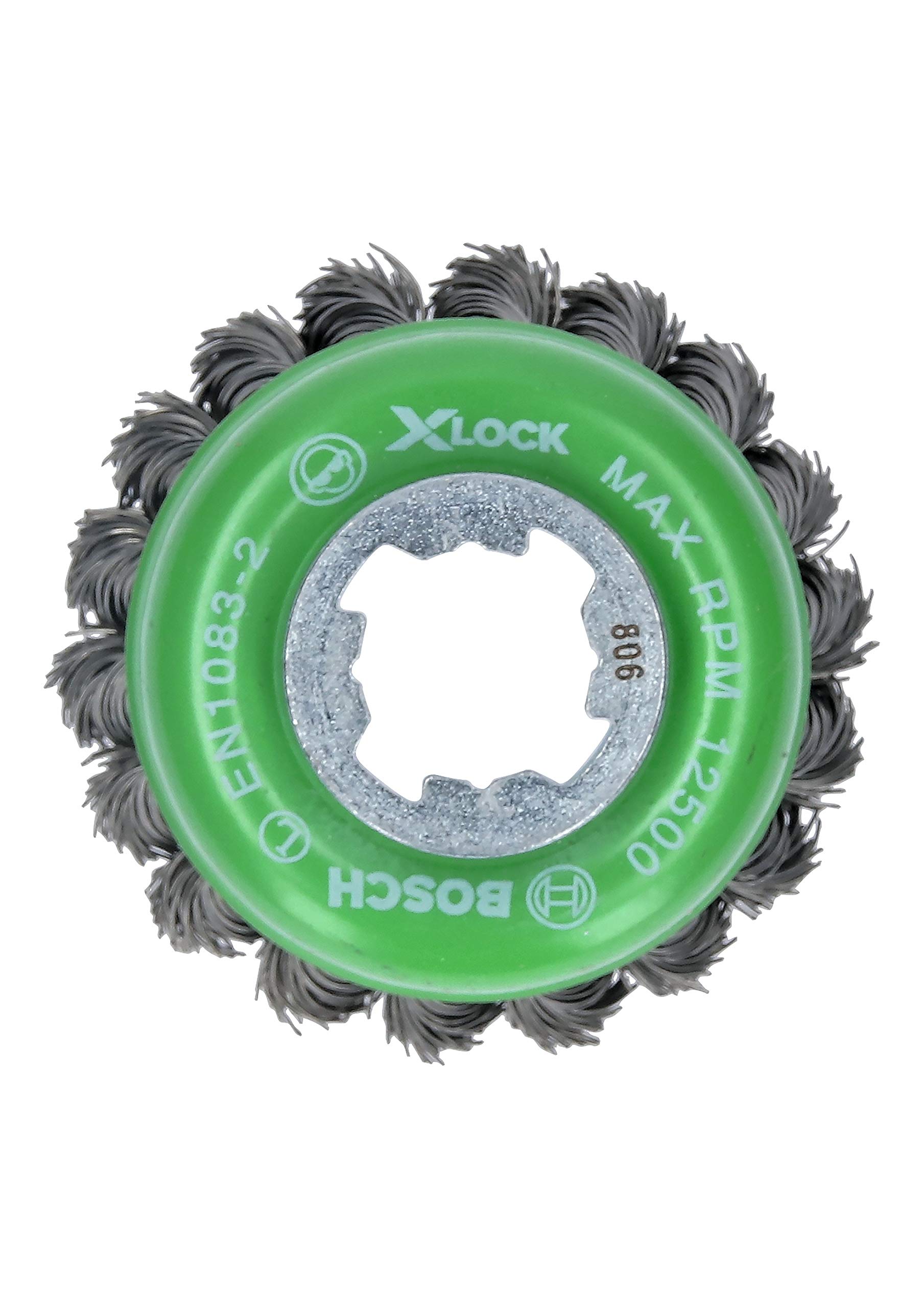 BOSCH WBX329 3 In. X-LOCK Arbor Stainless Steel Knotted Wire Single Row Cup Brush For Applications in Removing Weld Scale, Burrs and Corrosion, Preparing Painting Surfaces
